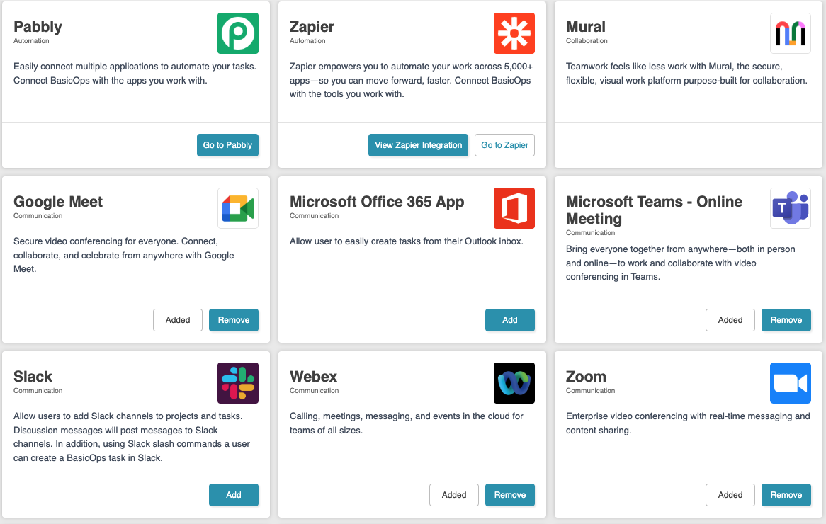 Integrations Overview Basicops Help Center