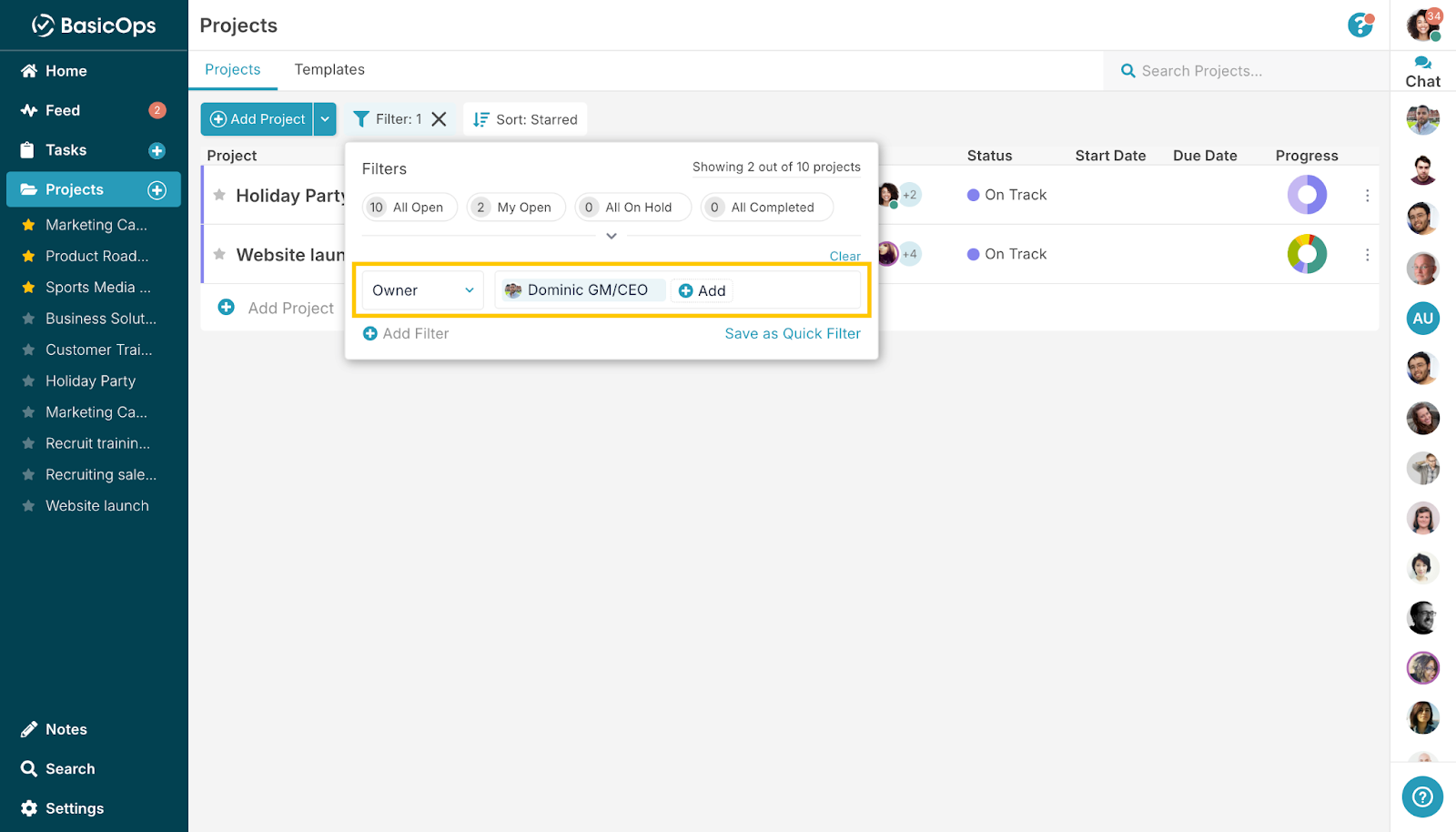 How to Filter Project Information in Projects – BasicOps Help Center