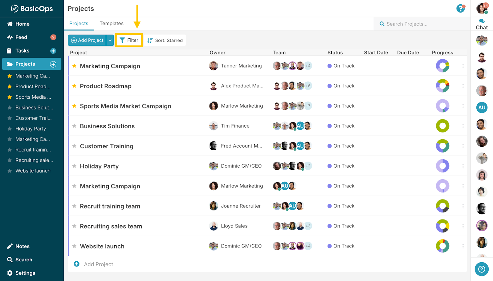 How To Filter Project Information In Projects Basicops Help Center