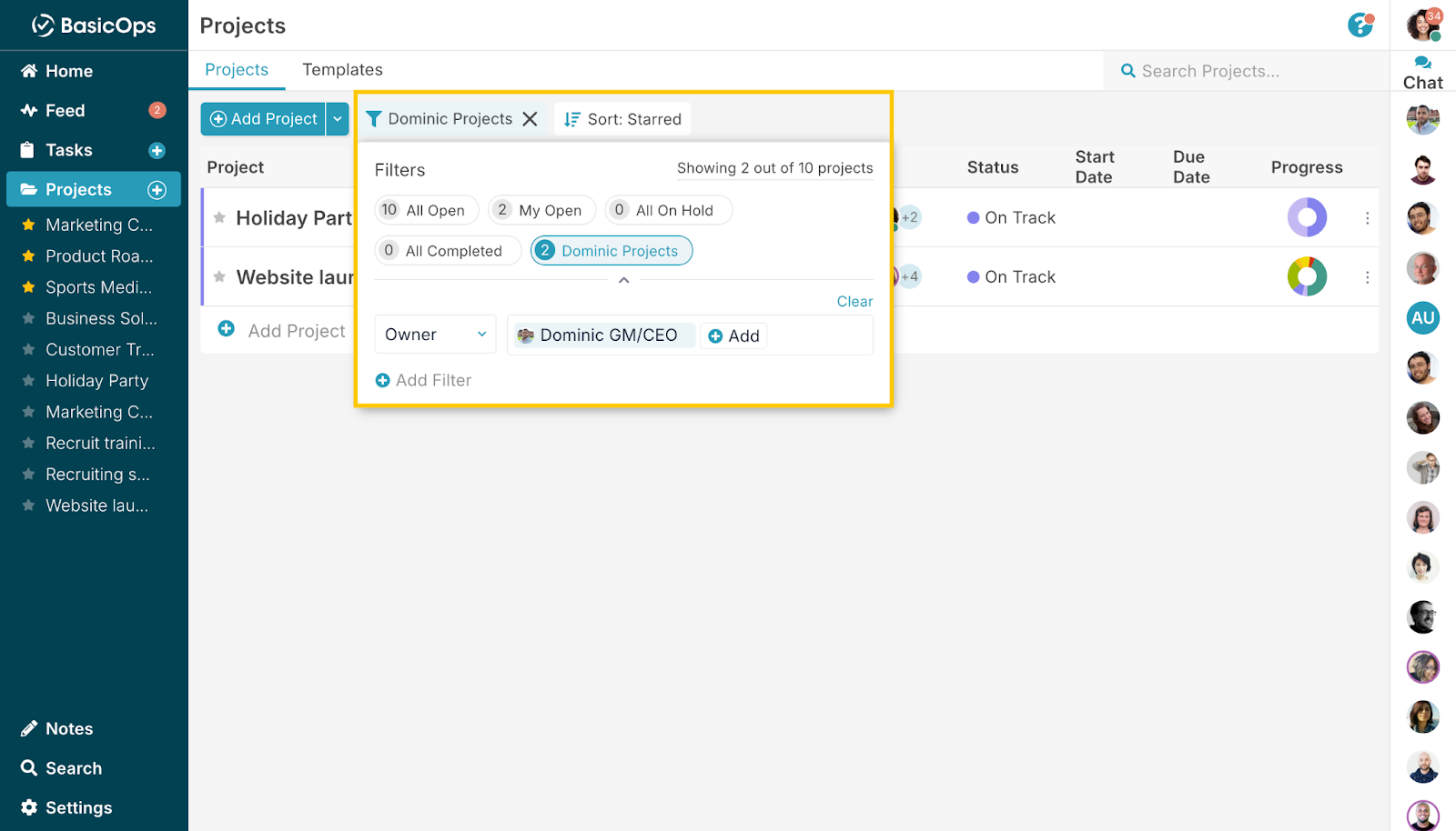 How To Filter Project Information In Projects Basicops Help Center