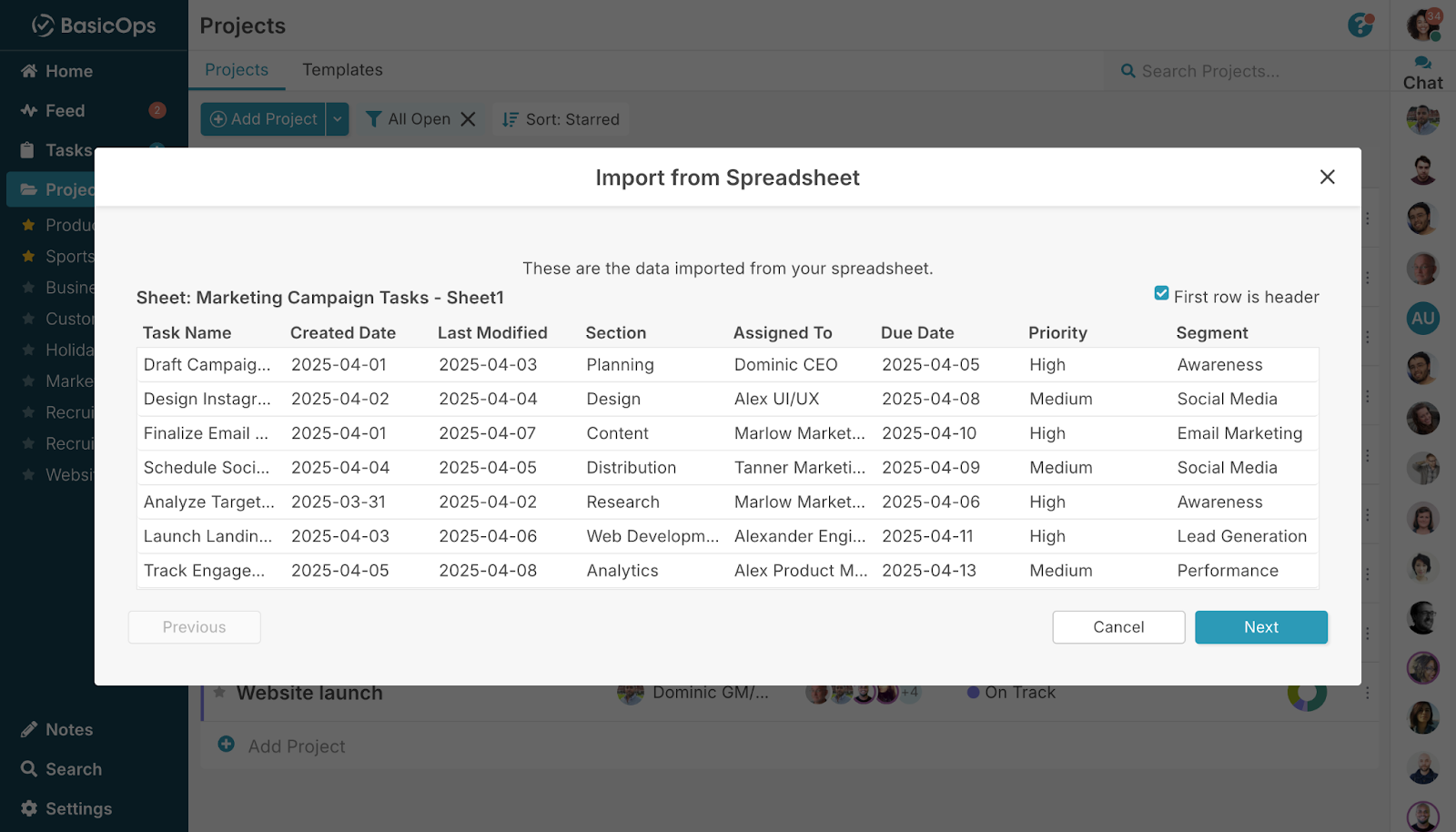 Import a Project with Custom Fields from a Spreadsheet – BasicOps Help Center