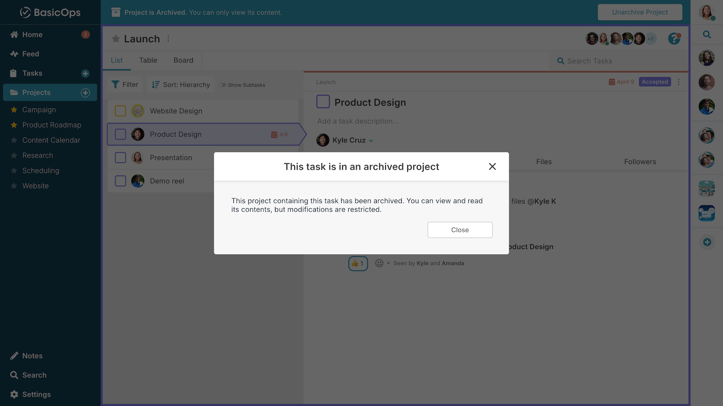 Archiving Projects – BasicOps Help Center