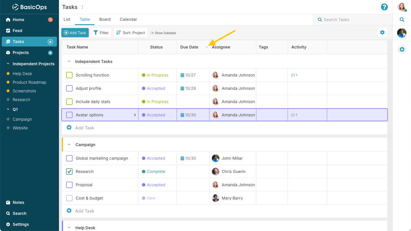 Customize Table View in Tasks – BasicOps Help Center