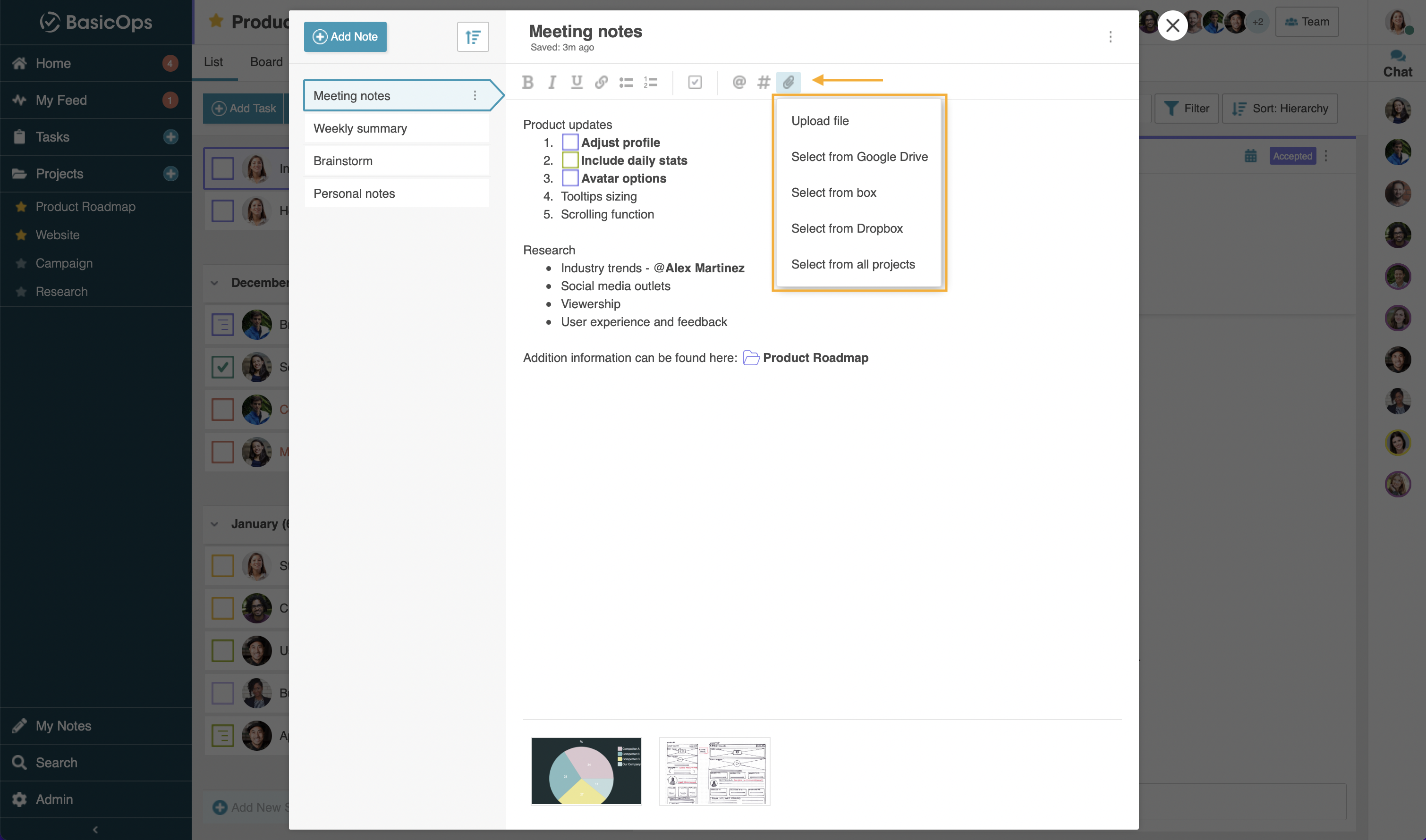 Referencing, mentioning, and attaching files – BasicOps Help Center
