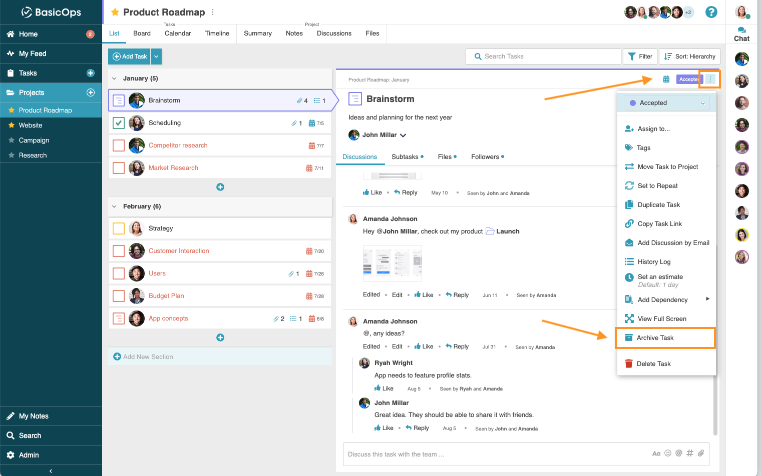 Archiving a task – BasicOps Help Center