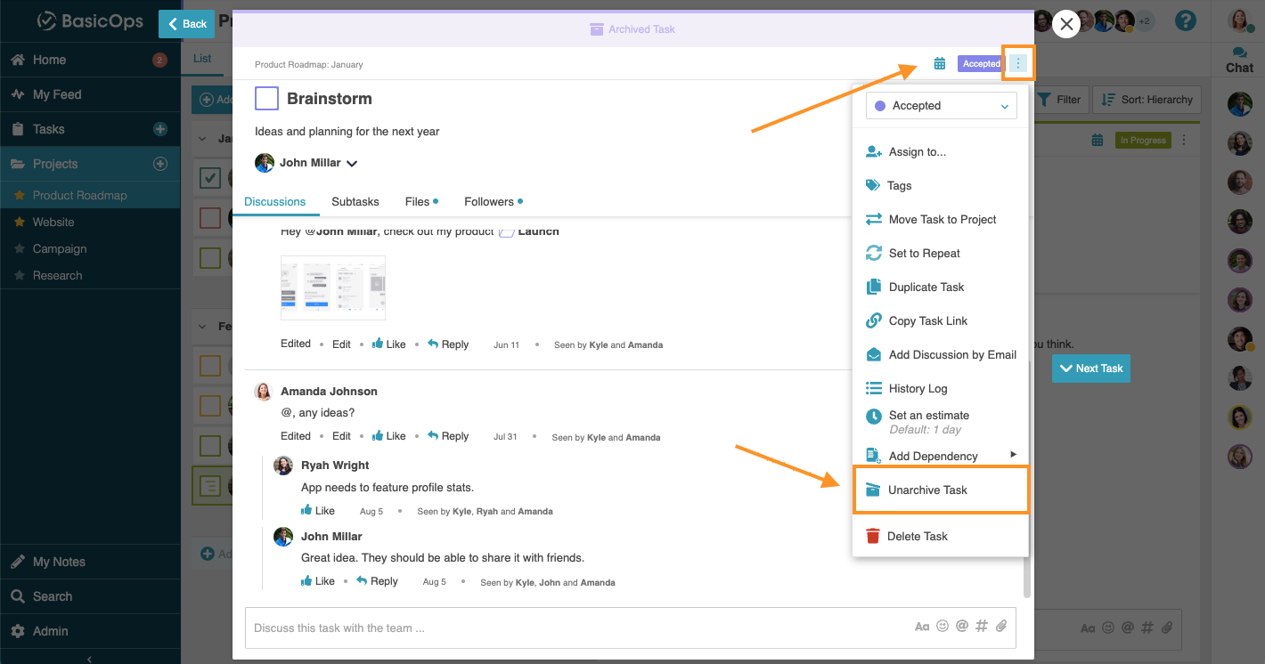 Archiving a task – BasicOps Help Center